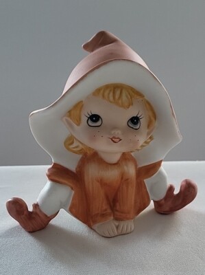 Vintage Homco Ceramic Pixie Elf Figurine #5213 Orange Woodland Cute ...