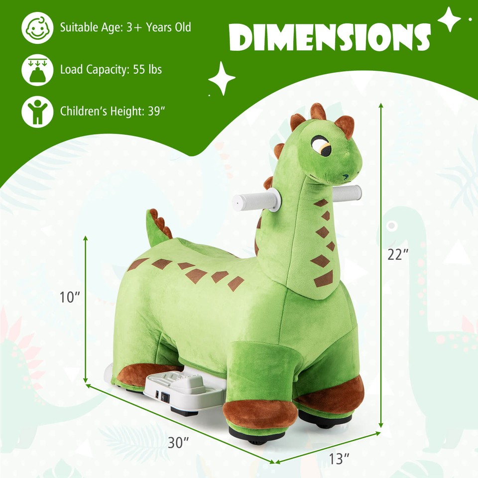 6V Kids Ride on Dinosaur w/ Padded Sea Foot Pedal Music Forward ...