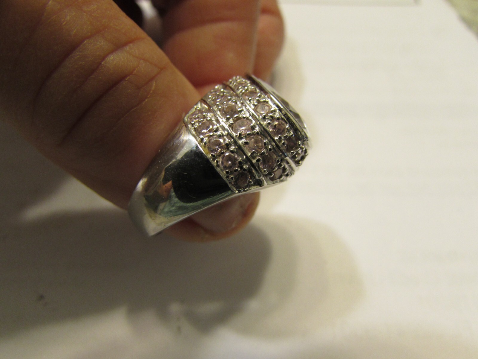 Thailand PJM Sterling Silver 925 Cubic Zirconia Heart Ribbed Band Ring ...