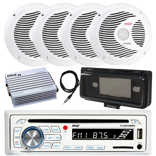 Pyle Bluetooth Marine CD Radio, Cover, Amp, Antenna, 4x 6.5" 150W ...