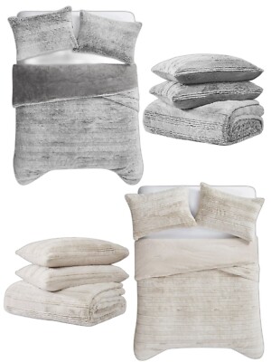 FRYE Faux Fur Carved Luxury Comforter 3 Piece Queen Set, Reversible ...