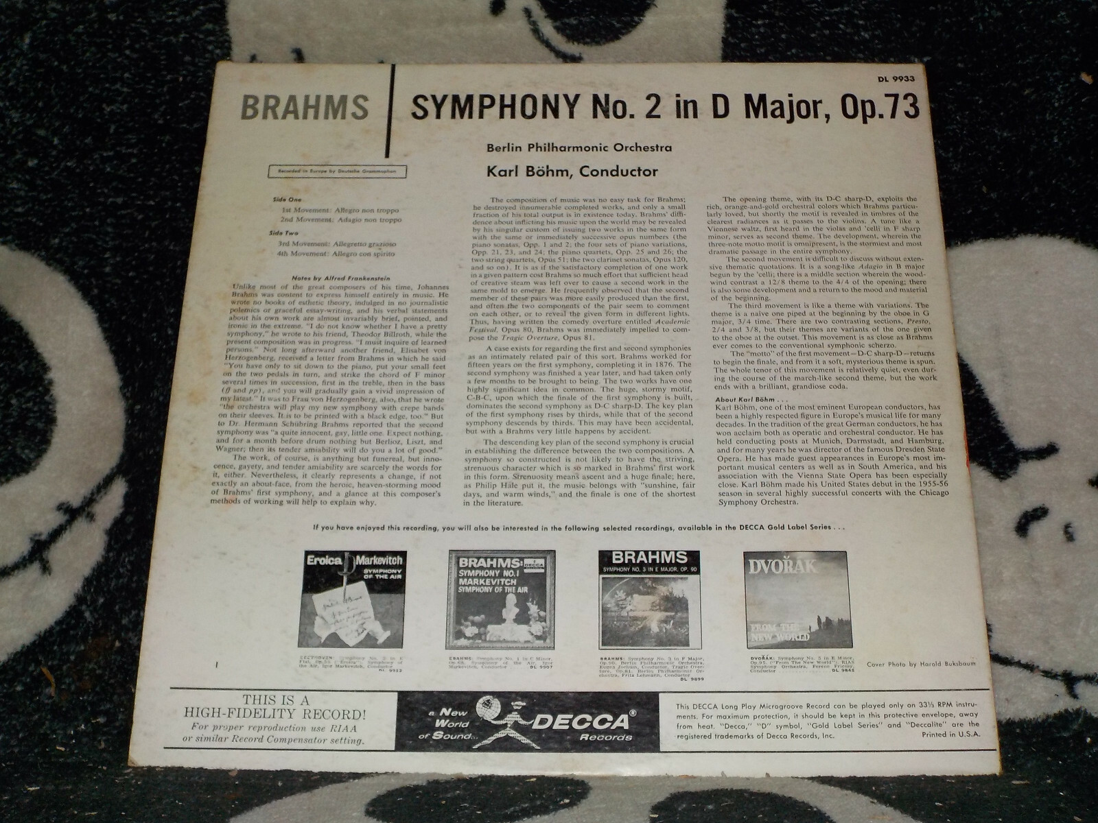 Karl Bohm Brahms Symphony No 2 In D Major Op 73 Berlin Philhar LP ...