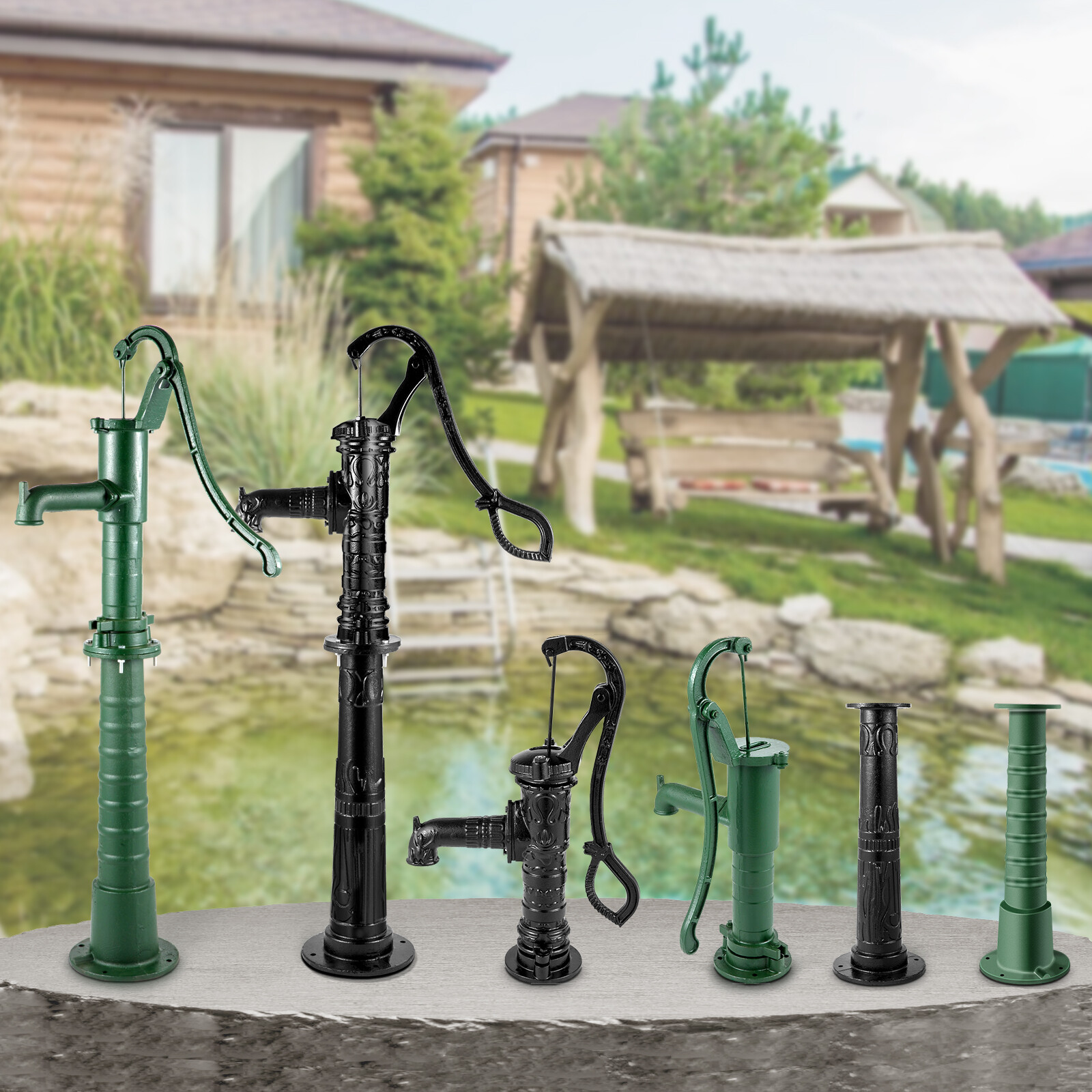 VEVOR Black/Green Hand Water Pump/Stand Heavy Duty Cast Iron Garden ...