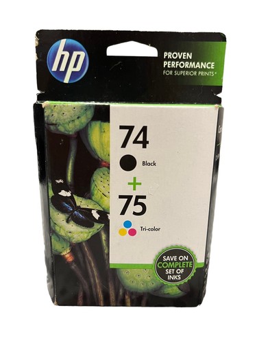 New HP 74 Black & 75 Tri-Color Ink Cartridges Genuine CC659FN Date ...