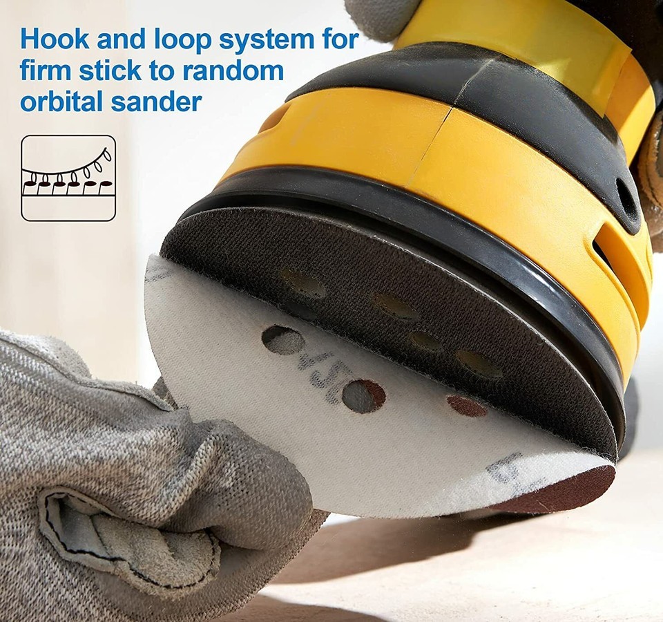 50PC 5 in 8-Hole Hook Loop Orbital Sander Sandpaper Paper 800 Grit ...