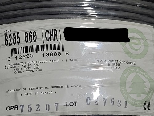 Belden 8205 20/1P Twist Pair Audio/Control/Instrumentation Cable Gray ...