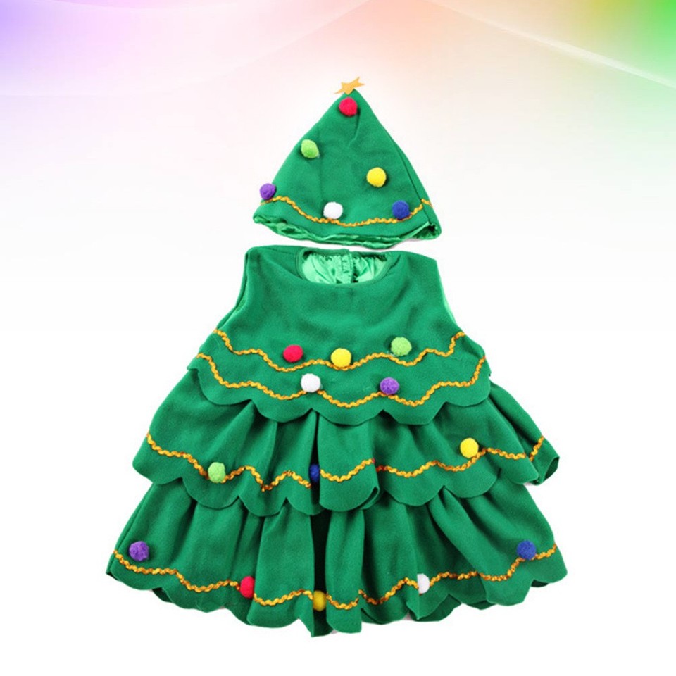 Green Christmas Tree Hat And Dress Children Cartoon Stage Show Costumes ...