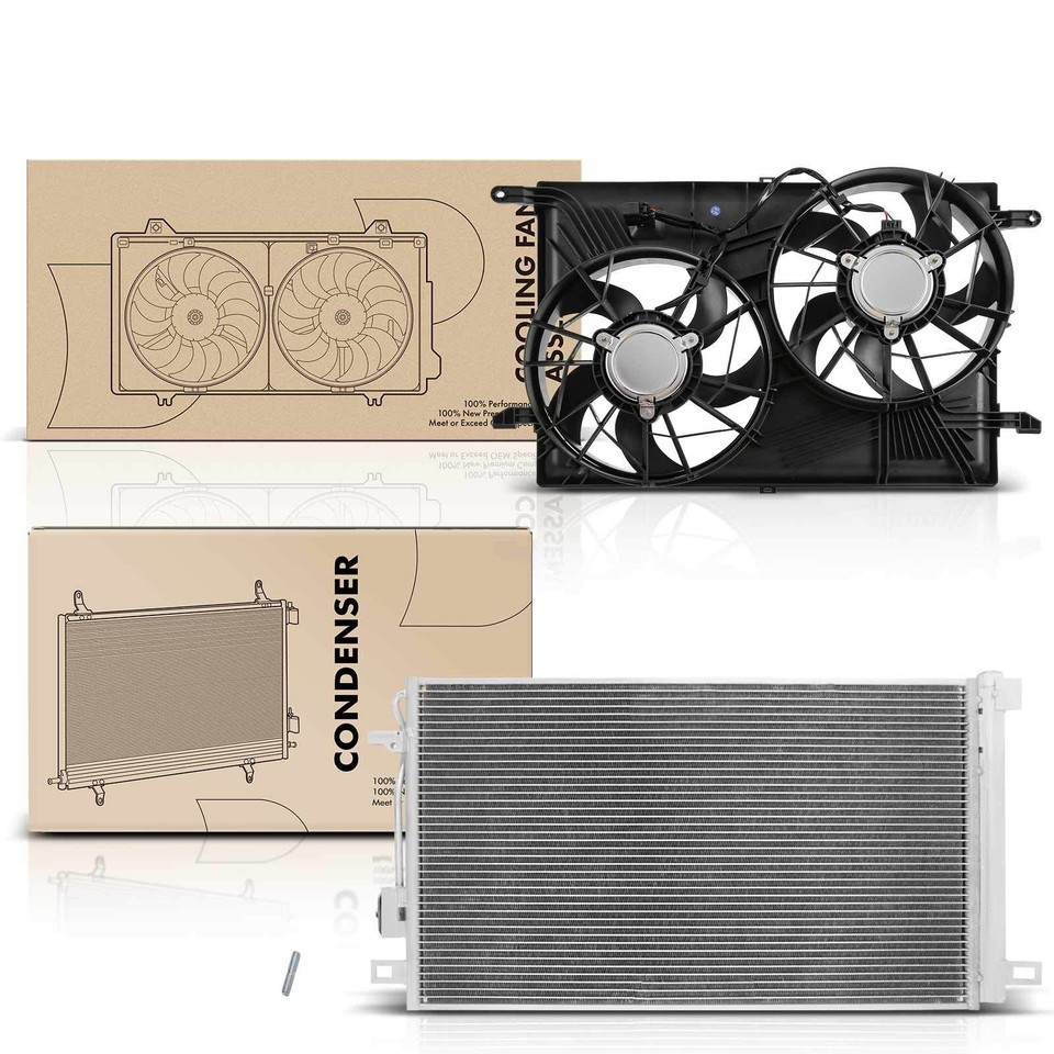 AC Condenser & Dual Cooling Fan Assembly Kit for Chevy Traverse Buick ...