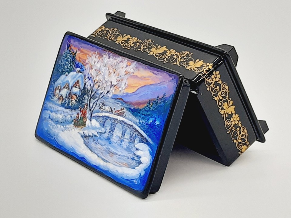 Ukrainian lacquer box “Christmas in town” Hand made in Ukraine ...