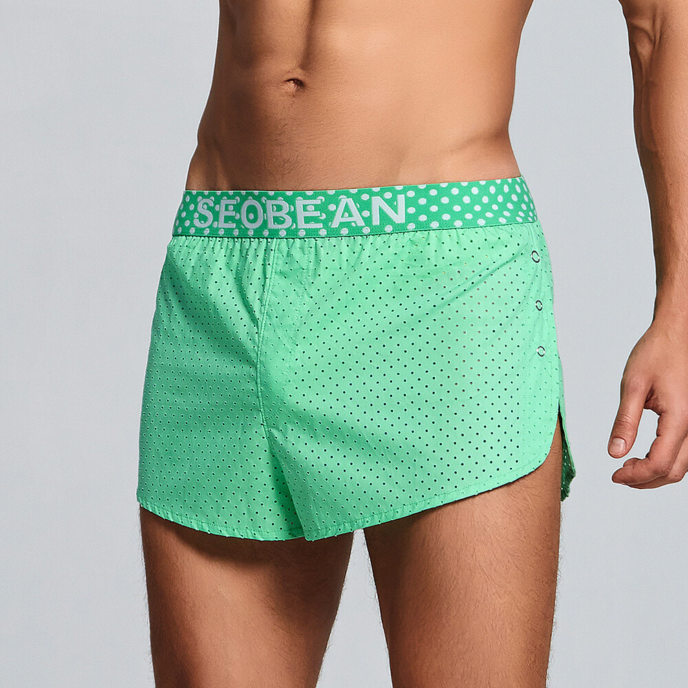 Seobean Men's Sexy Cotton Home Shorts Comfy Button Split Mesh ...
