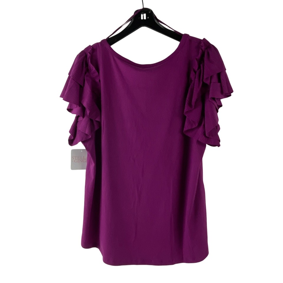 Stella + Ginger Womens Ruffled Sleeve Ribbed Knit Top - Vibrant Plum 2X ...
