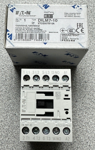 NEW EATON XTCE007B10A Contactor DILM7-10 110Vac 50Hz 120Vac 60Hz Coil ...