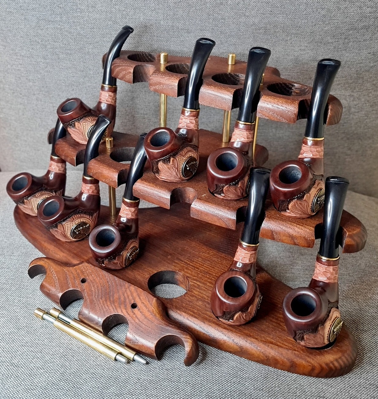 Pipe Stand for 15 Smoking Bowls - Wooden Pipe Holder - Tobacco Pipe ...