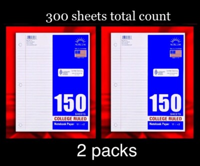 2pk Norcom College ruled notebook Filler paper 300 Sheets Total (150ct ...