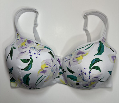Cacique Smooth Balconette White Lined Floral Print Design Underwire Bra ...