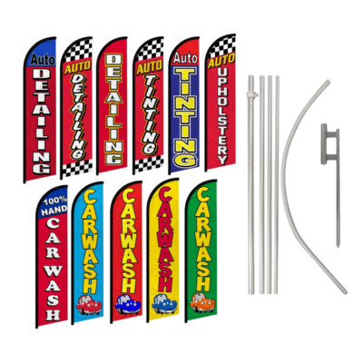 Auto Detailing Tinting Car Wash Windless Advertising Banner Flag Pole ...