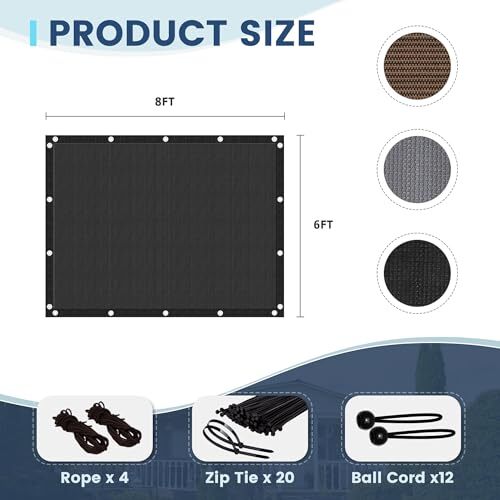 90% Sun Shade Cloth with Grommets, 6X8 FT Privacy Screen Pergola 6x8 FT ...