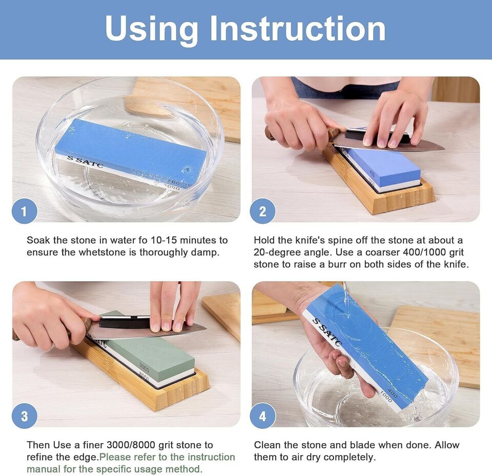 10PCS Whetstone Knife Sharpening Wet Stone Set 400/1000/3000/8000 Grit ...