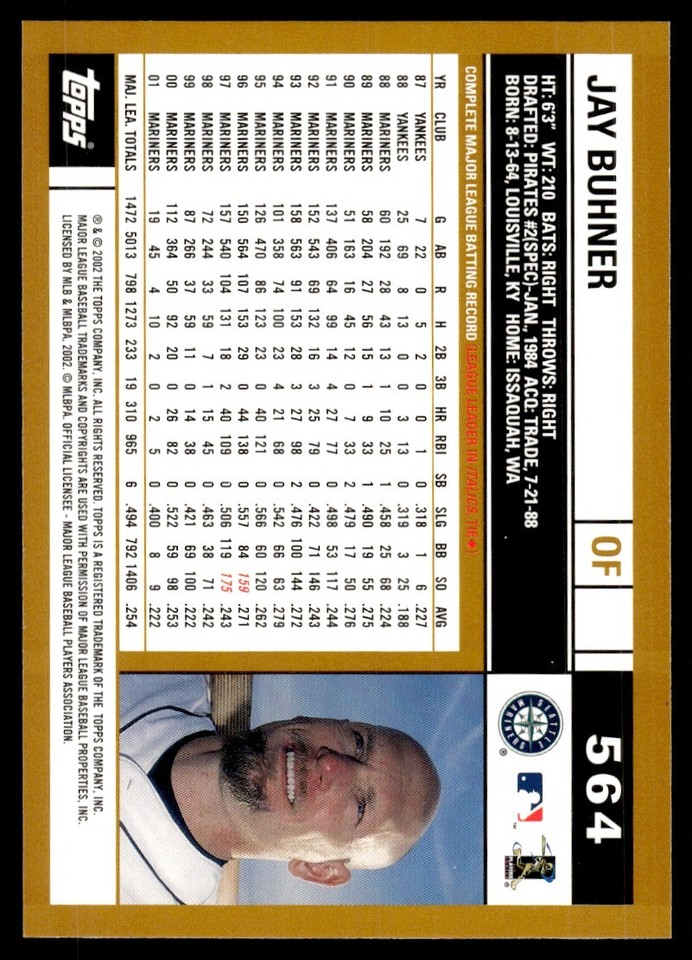 2002 Topps Baseball Card Jay Buhner Seattle Mariners #564 | eBay