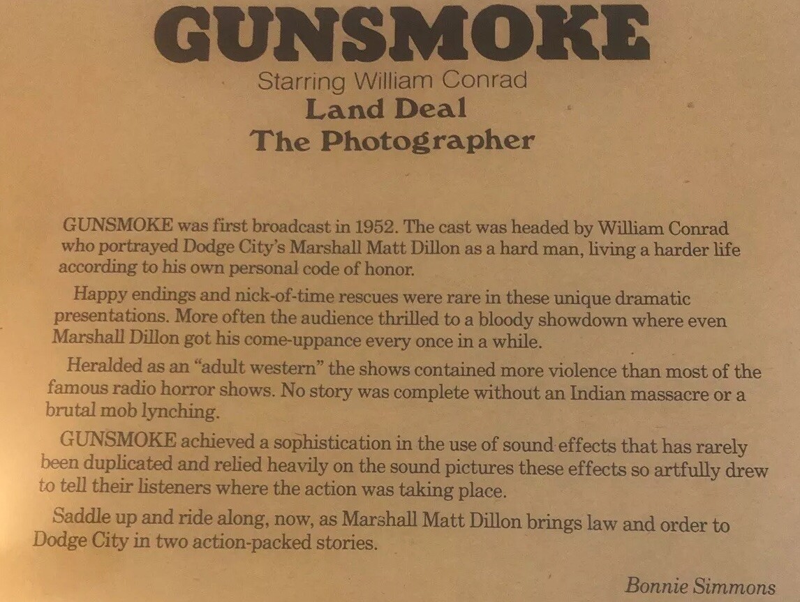 Gunsmoke w/William Conrad 1977 Original Radio LP Land Deal/The ...