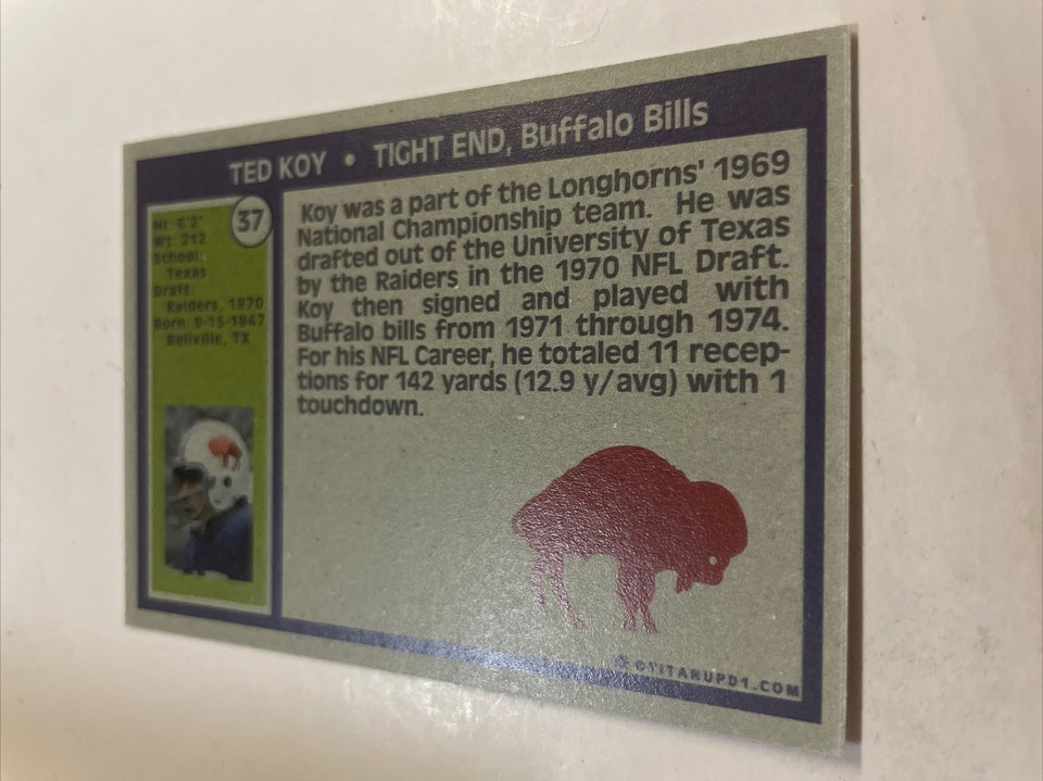 1972 Football Ted Koy Buffalo Bills Custom Card A-164 | eBay