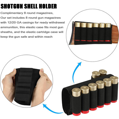 Tactical 8 Round Shotgun Shell Ammo Buttstock Pouch for 12/20 Gauge ...