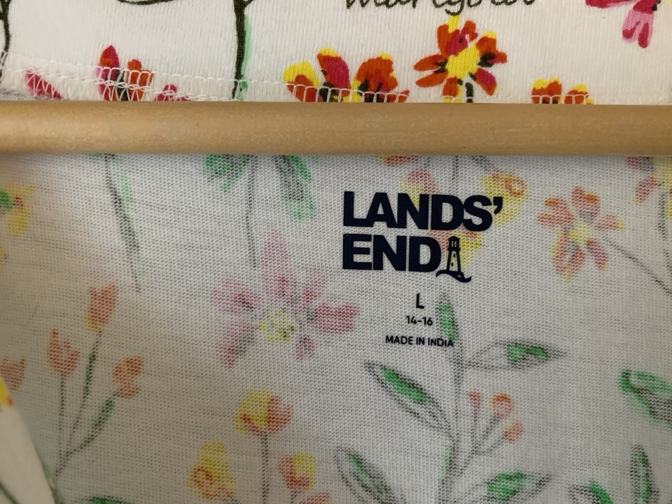 Lands' End Floral Print Sleeveless Dress Sz L Pockets Spring Garden ...