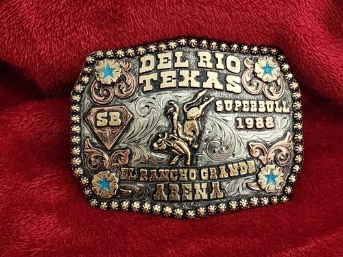 Del Rio Texas Rodeo Champion Trophy Buckle☆Superbull Bullrider☆1988 ...
