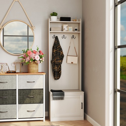 Rustic Hall Tree with Shoe Storage Bench, Entryway Bench with Coat Rack ...