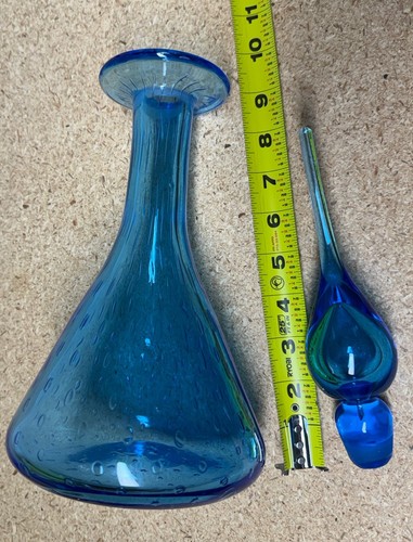 Vintage Blenko Handmade Glass Blue Decanter with Lid / Stopper | eBay
