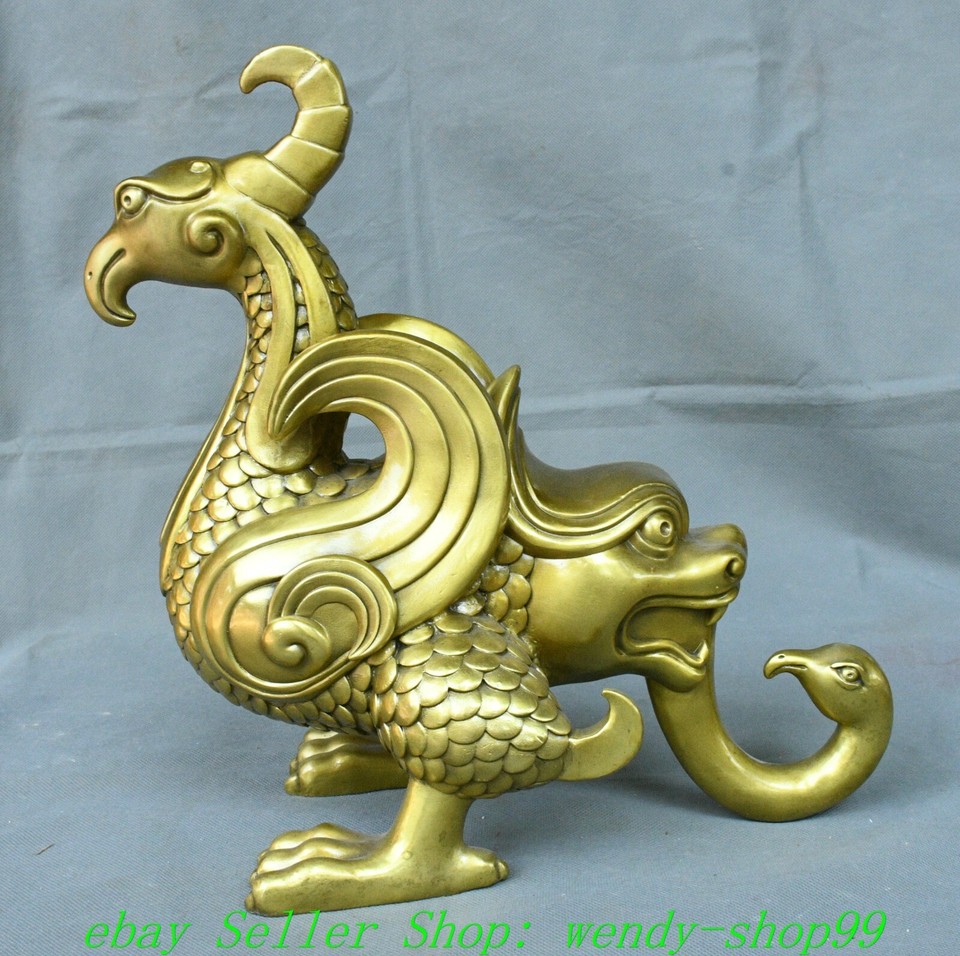 Old Chinese Copper Brass Feng Shui Phoenix Bird Dragon Beast Head ...