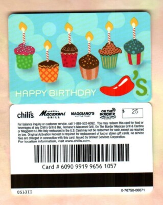 CHILI'S Happy Birthday Cupcakes ( 2013 ) Gift Card ( $0 - NO VALUE ) V1 | eBay