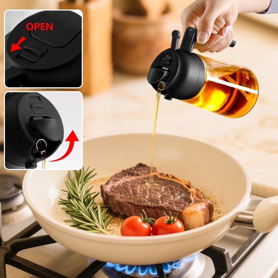 Olive Oil Spray Bottle, 470Ml 2 in 1 Glass Oil Dispenser/Pour & Sprayr ...