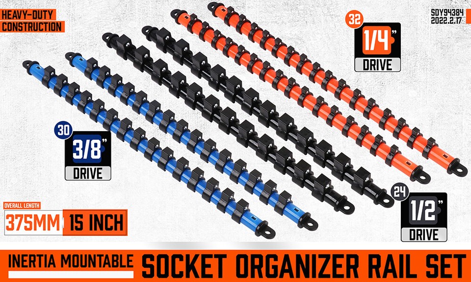 6pc Swivel Socket Organizer (86pcs) Storage Rail Rack Holder ABS 1/4" 3 ...