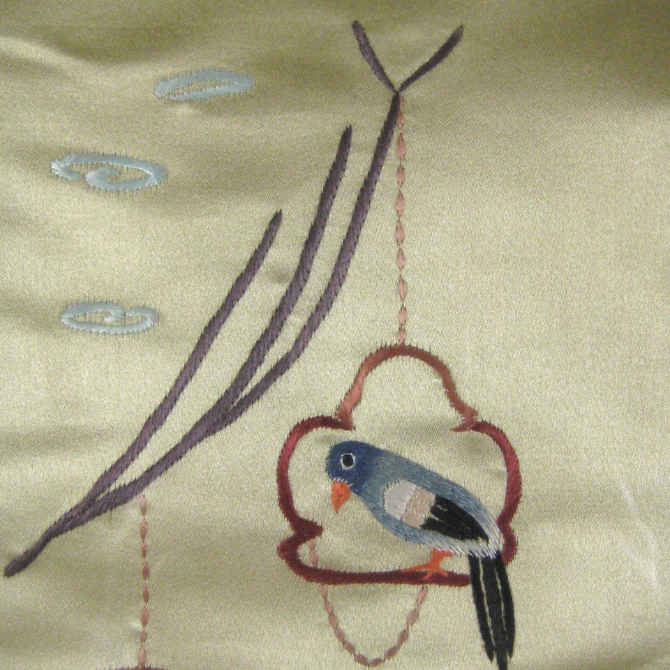 Chinese Silk Embroidery Birds Birdcage Framed 19 5/8 x 12 3/4 Inches ...