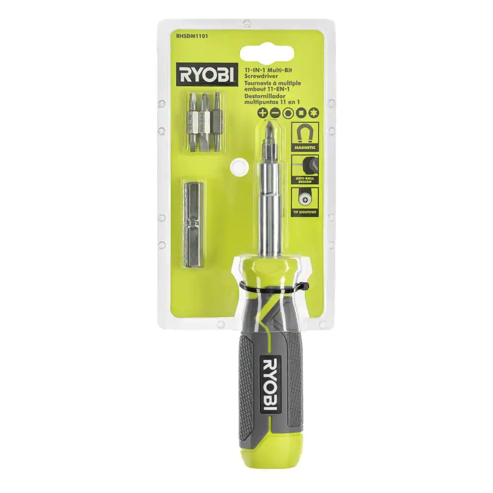 NEW Ryobi Multi-Bit 11in1 Screwdriver Cushion Grip Handle Bits and Nut ...
