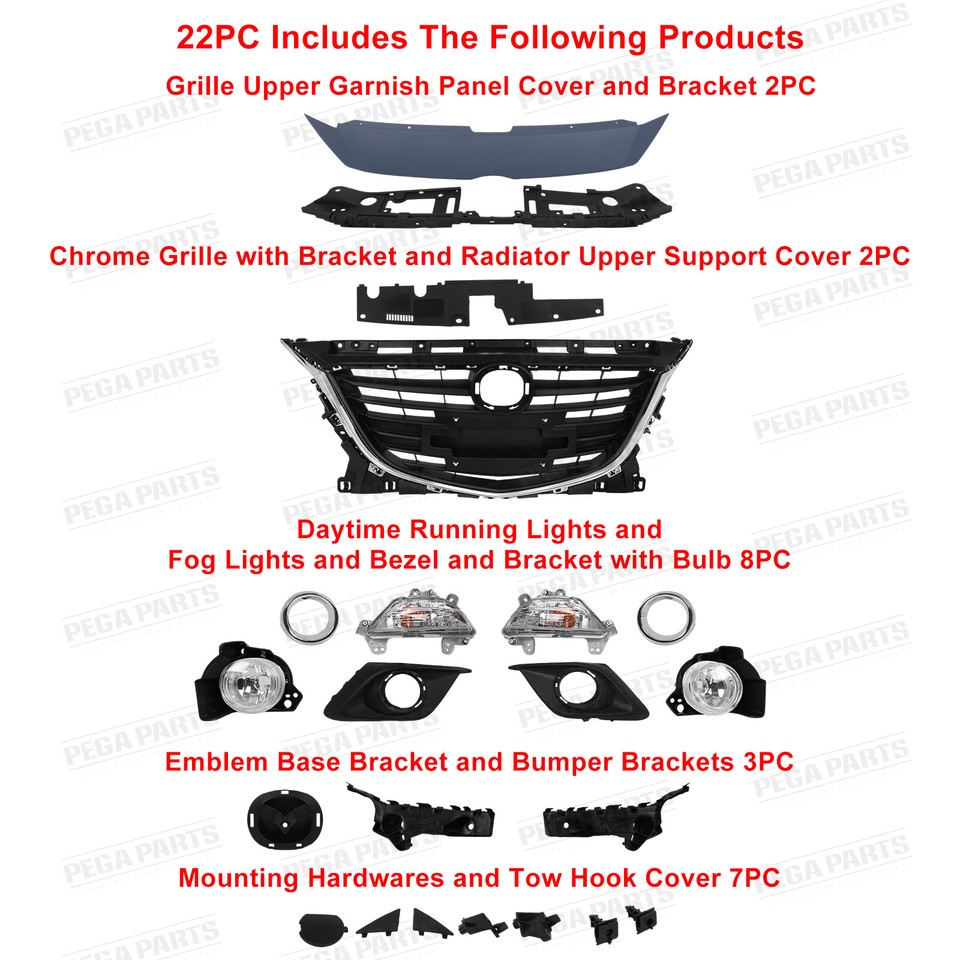 Front Bumper Cover Grill Fog Light Bracket Assembly For 2014-2016 Mazda ...
