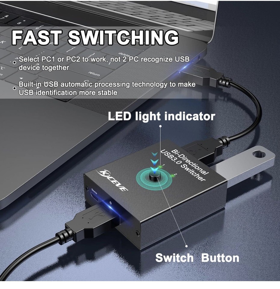 USB 3.0 Switch Selector, Bi-Directional USB Switch 2 in 1 Out / 1 in 2 ...
