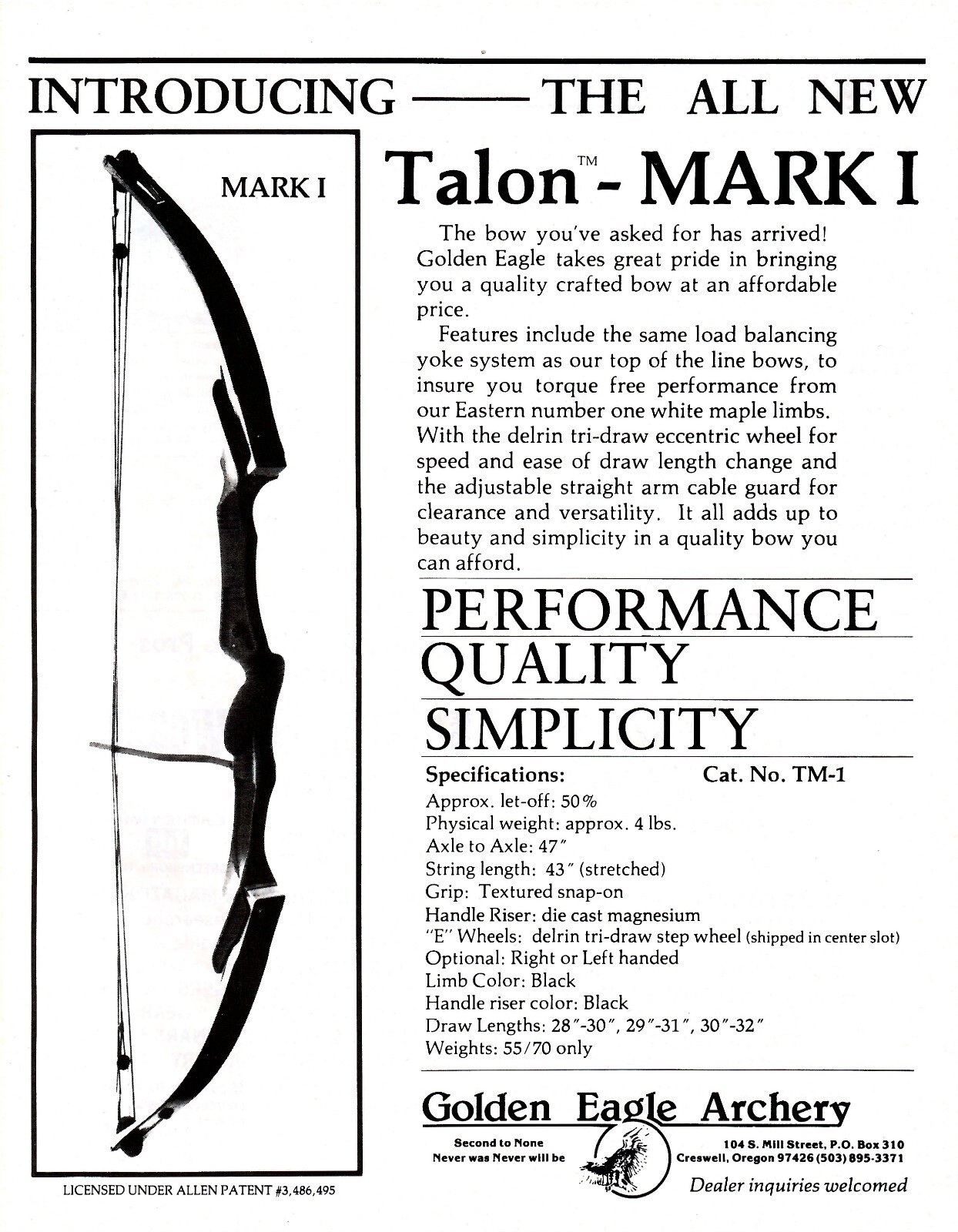 1983 MARK I TALON GOLDEN EAGLE ARCHERY VINTAGE PRINT AD | eBay