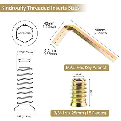 3/8"-16 x 25mm Threaded Inserts, Nut Inserts, Wood Inserts, Zinc Plated ...