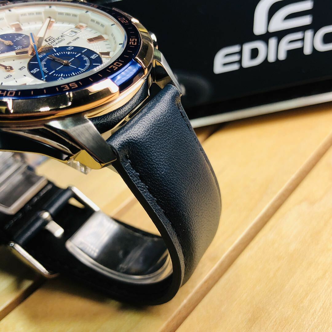EFR-539L-7CV CASIO EDIFICE Chronograph Ion Plated Bezel Navy Leather ...