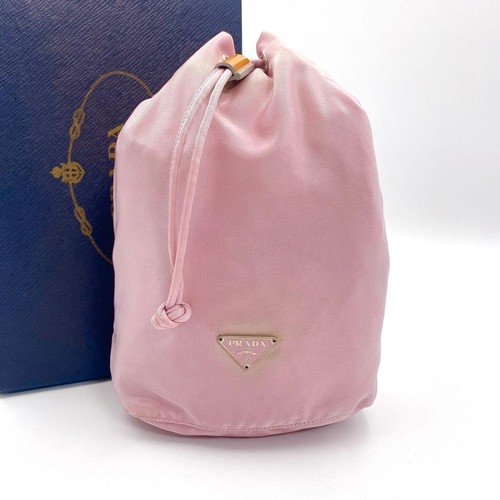 PRADA Triangle Logo Nylon Drawstring Pouch Pink Authentic Bag Women's ...
