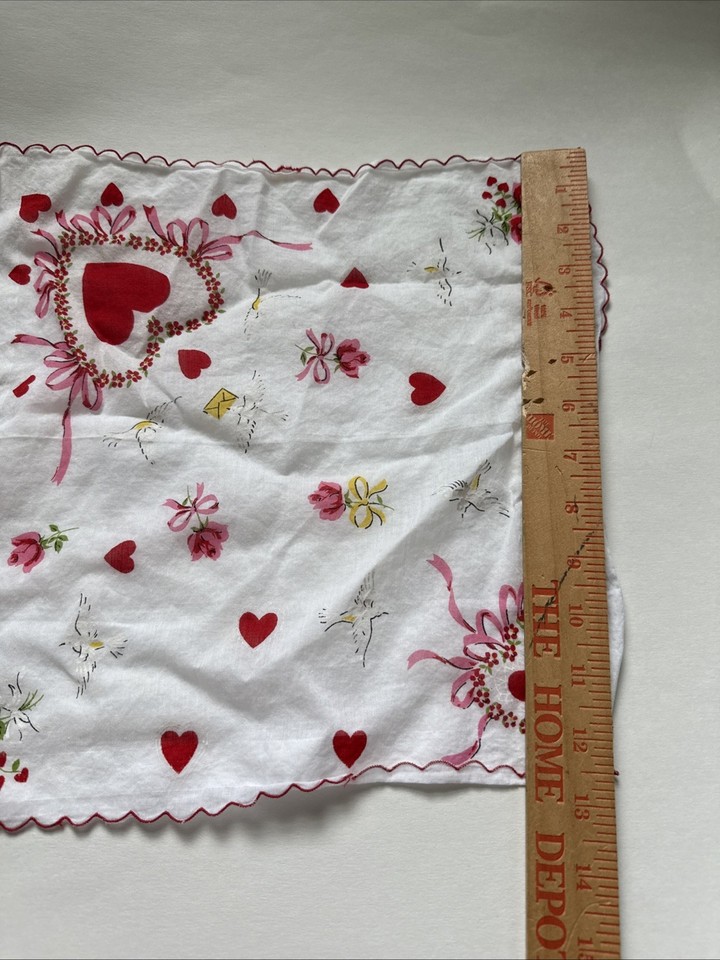 Vtg Valentines Handkerchief Doves Delivering Love Letters Hearts Roses ...
