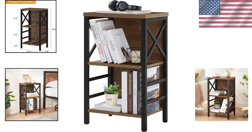 Chic 3-Tier Industrial Bookcase - Rustic Brown Space-Saver for Home ...