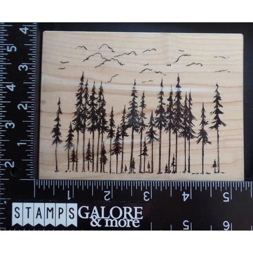 VIP VISUAL IMAGE PRINTERY RUBBER STAMPS TALL EVERGREEN TREES FOREST ...
