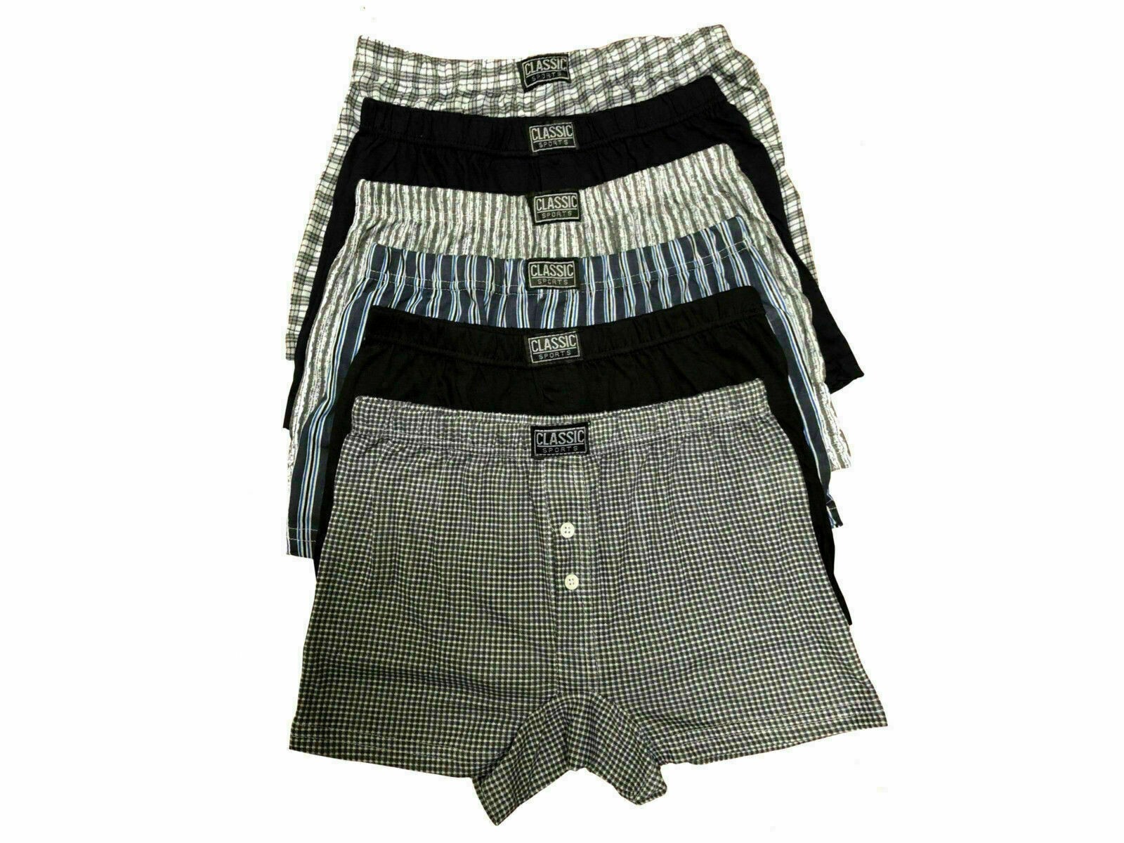 Cotton Blend Men's Woven Boxer Shorts Underwear Button Fly S To 5XL-3 ...