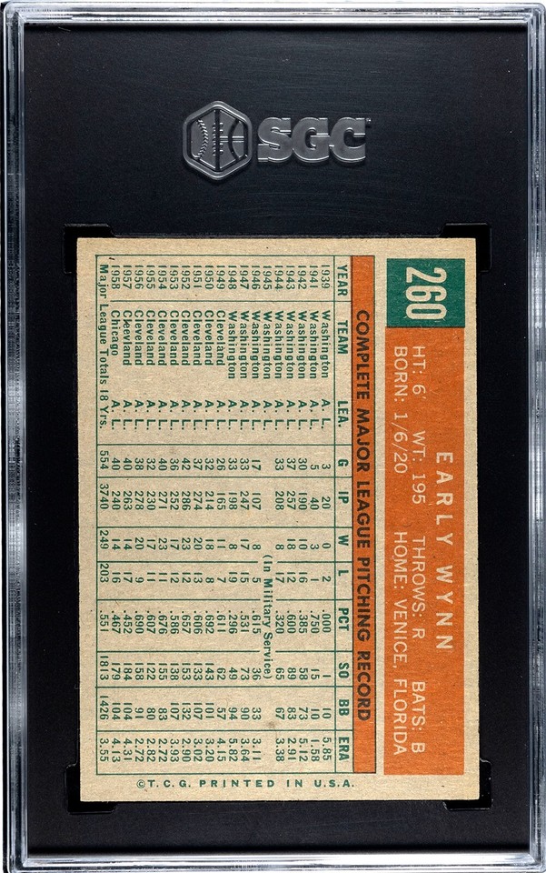 Early Wynn 1959 Topps Baseball Card #260- SGC Graded 6 EX-NM (Chicago ...