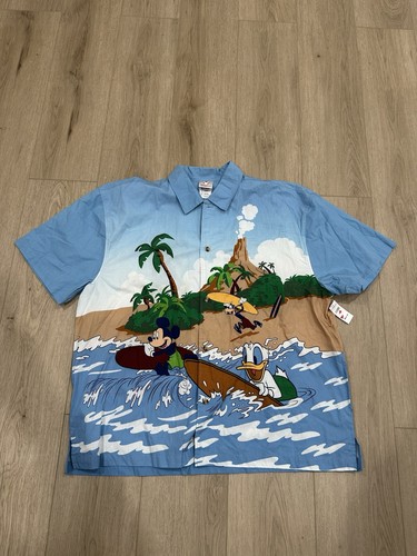 NWT Vintage Disney Store Hawaiian Shirt Mickey Goofy Donald Duck ...