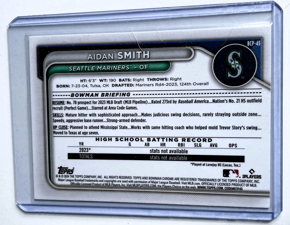 2024 Topps AIDAN SMITH #BCP-45 1st Bowman Chrome | eBay