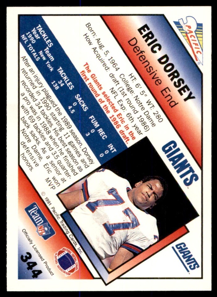 1991 Pacific Eric Dorsey . New York Giants #344 | eBay